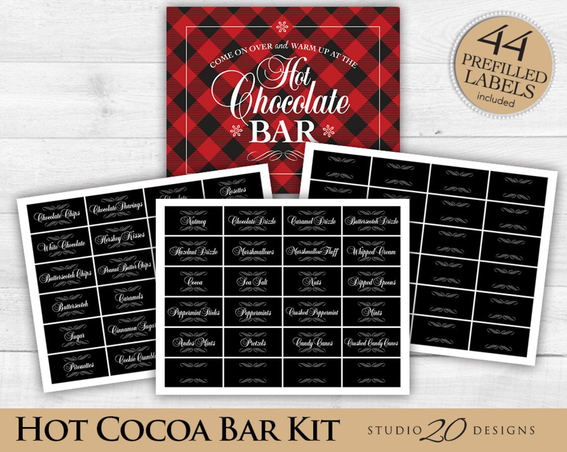 Instant Download Winter Hot Chocolate Bar Kit, Printable Rustic Black ...