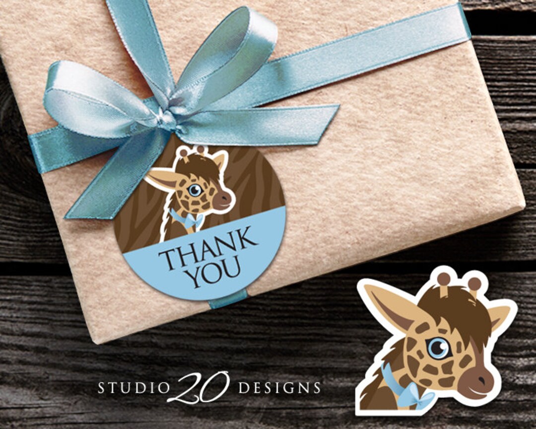 Instant Download Boy Giraffe Thank You Tags, Brown Blue Giraffe ...