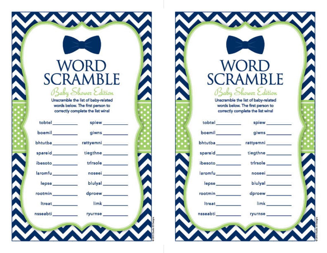 Instant Download Bow Tie Word Scramble Baby Shower Game - Etsy