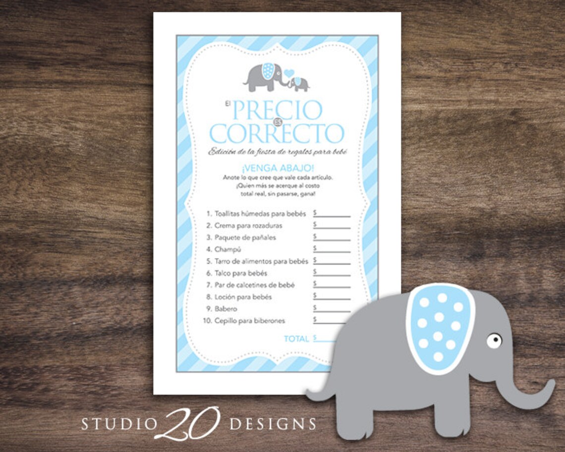 Instant Download Spanish Blue Elephant Baby Shower the Price is Right ...