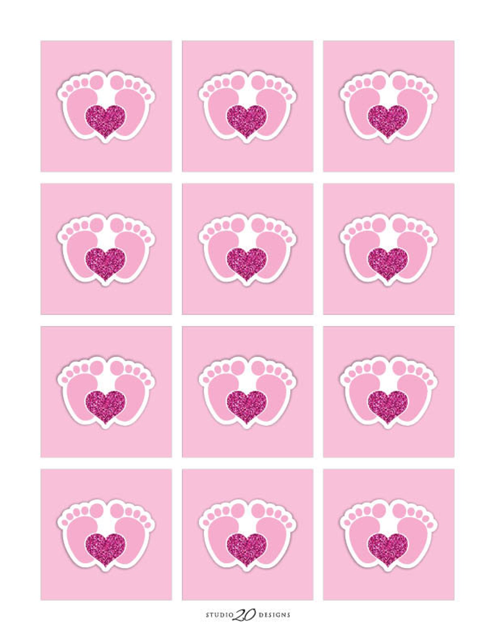 Instant Download Footprint Cupcake Toppers 2 Pink - Etsy