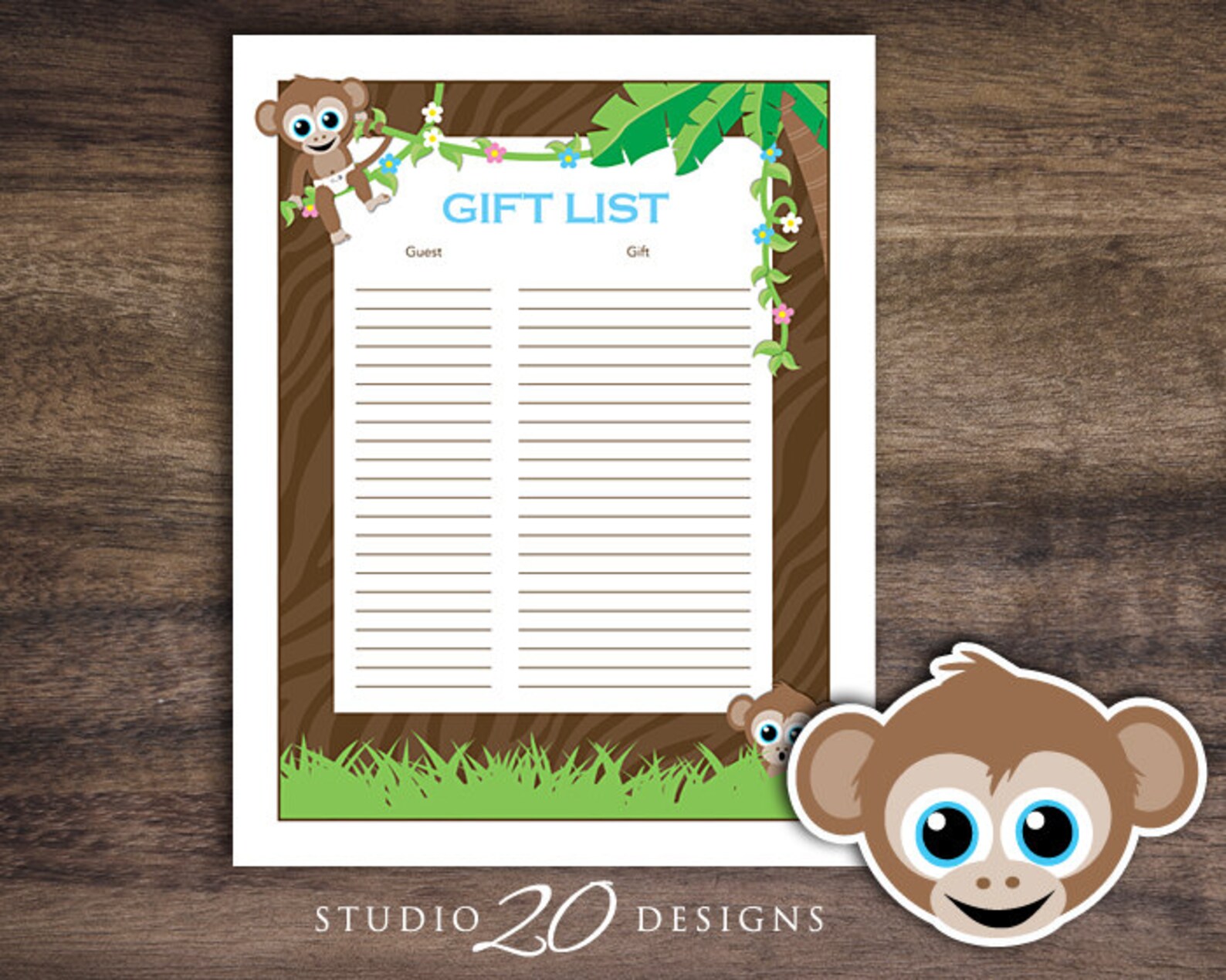 Instant Download Monkey Gift List Printable Monkey Baby | Etsy