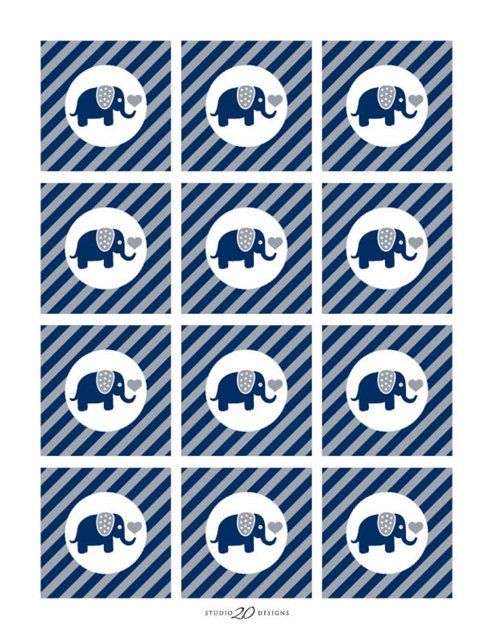 Instant Download 2 Elephant Cupcake Toppers Printable - Etsy