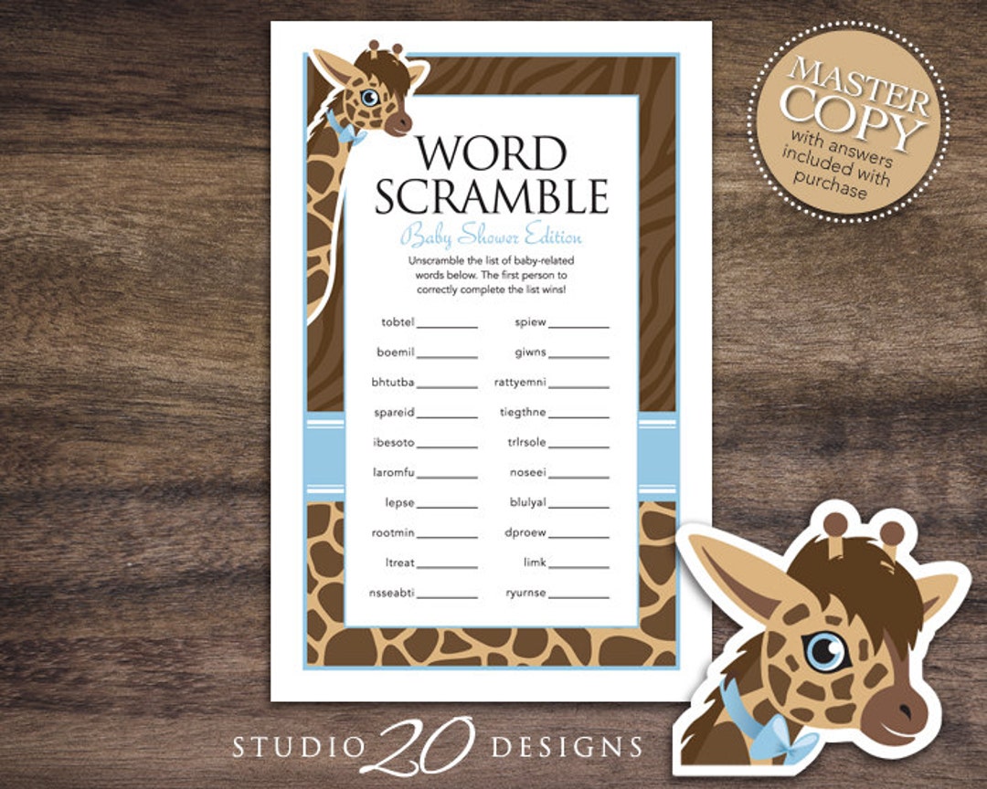 Instant Download Blue Giraffe Baby Word Scramble Game, Brown Blue ...