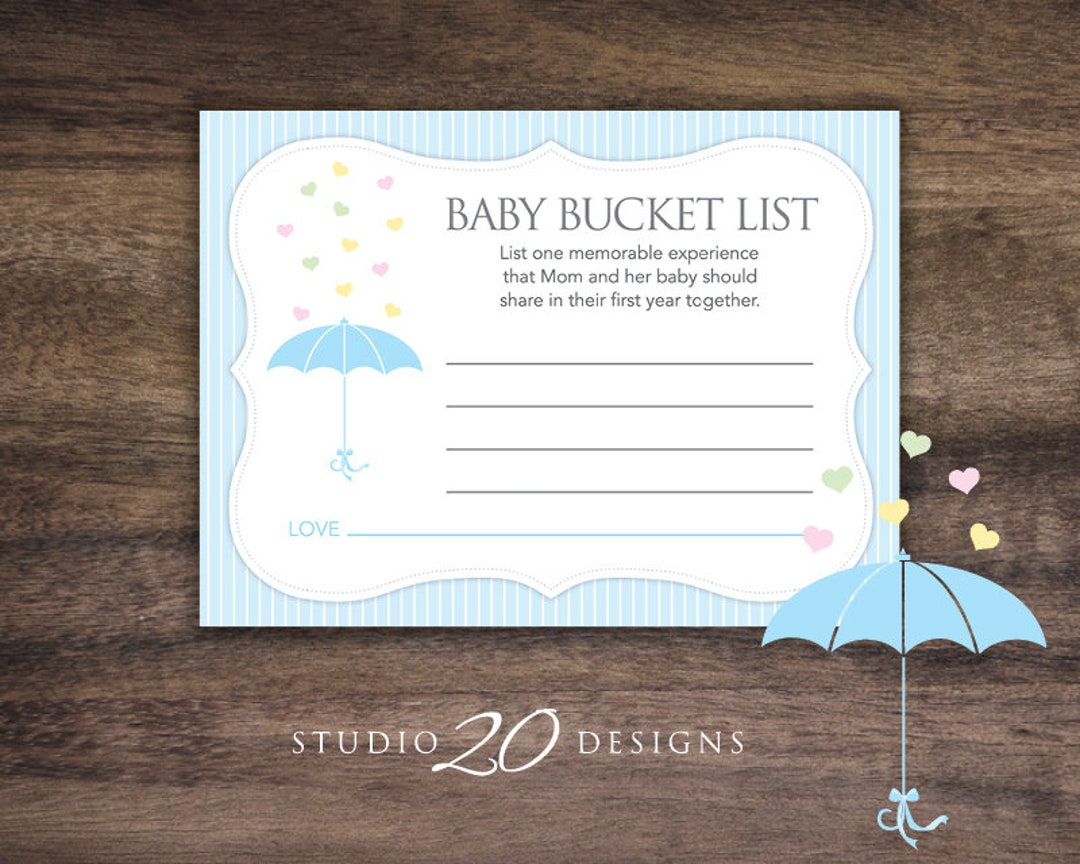 Instant Download Blue Umbrella Bucket List Cards, Printable Baby ...