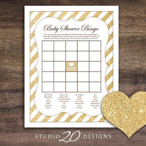Instant Download Gold Glitter Baby Shower Games, Gold Glitter Bingo ...