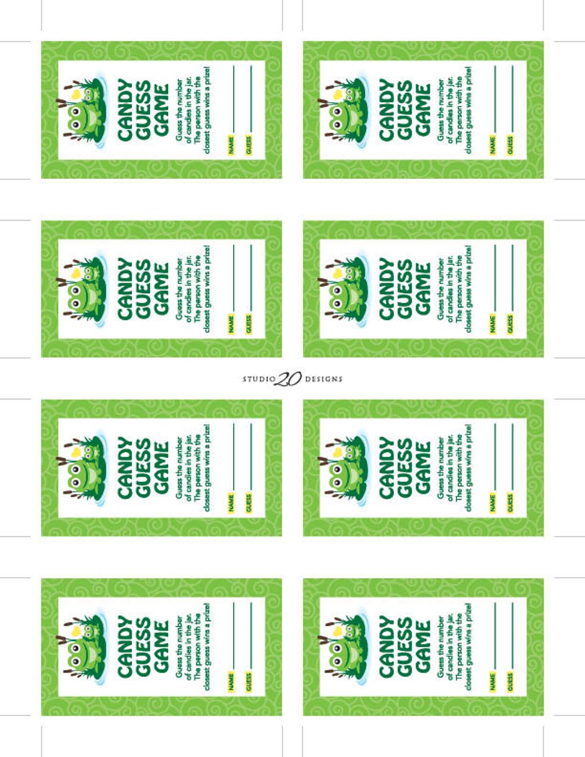 Instant Download Frog Candy Guessing Game Green Frog Baby - Etsy