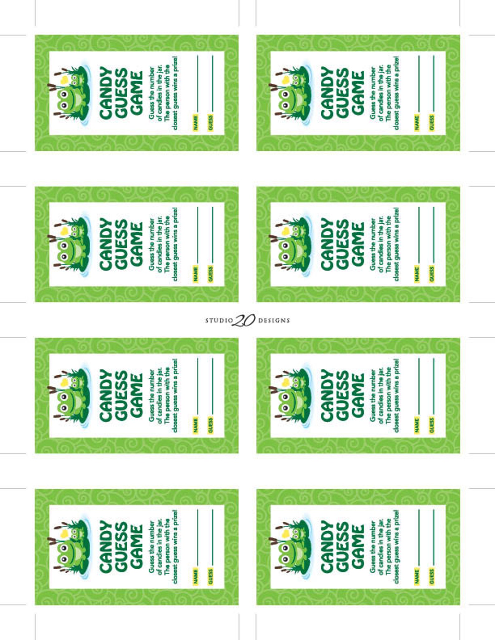 Instant Download Frog Candy Guessing Game, Green Frog Baby Shower Candy ...