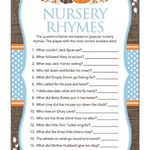 Instant Download Orange Blue Pumpkin Nursery Rhyme Quiz, Printable ...