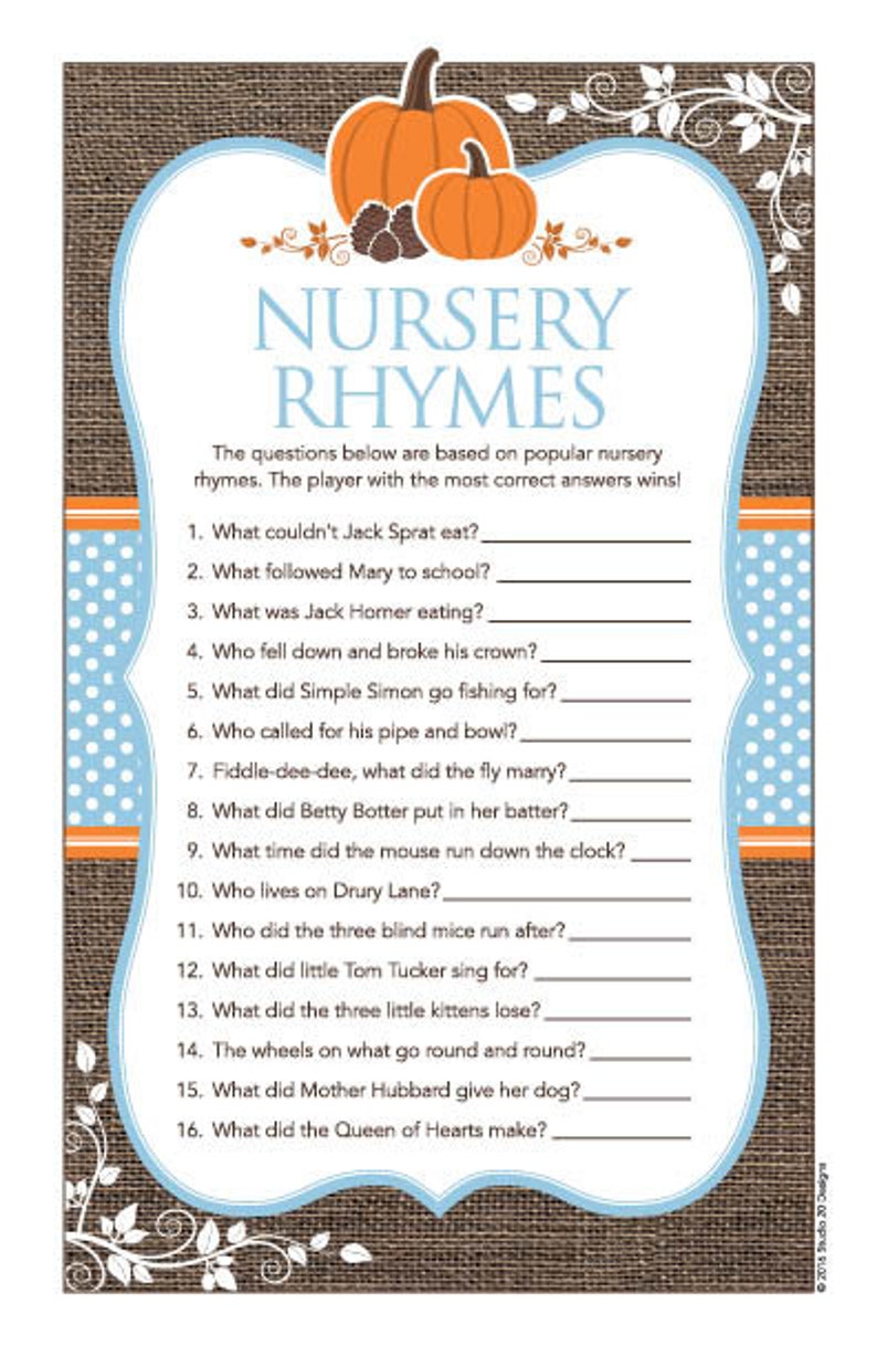 Instant Download Orange Blue Pumpkin Nursery Rhyme Quiz - Etsy