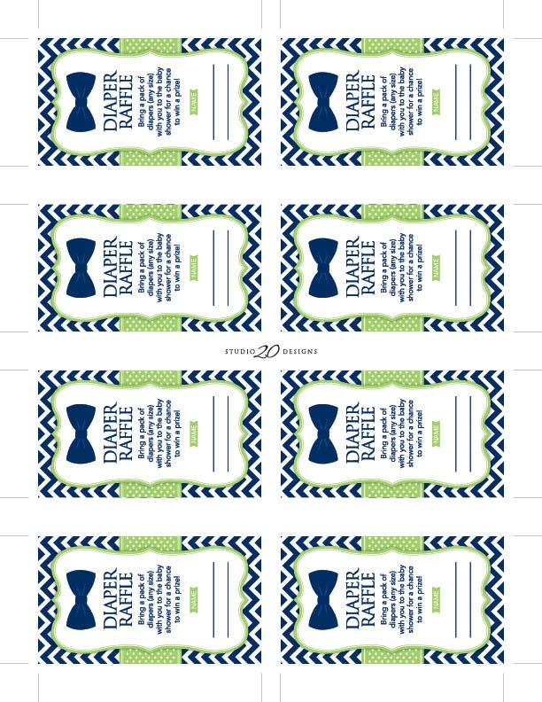 Instant Download Bow Tie Diaper Raffle Cards Navy Blue Green | Etsy