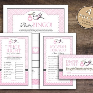 Instant Download Pink Stork Baby Shower Games Pack, Stork Bingo Cards ...