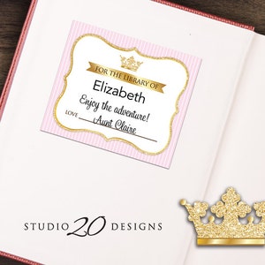 Instant Download Pink Princess Bookplate, Pink Gold Crown Book Label ...