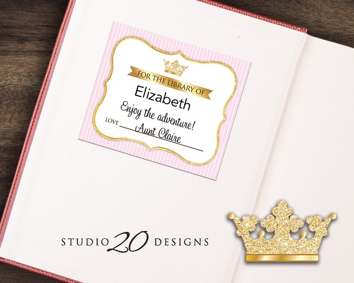 Instant Download Pink Princess Bookplate Pink Gold Crown Book | Etsy