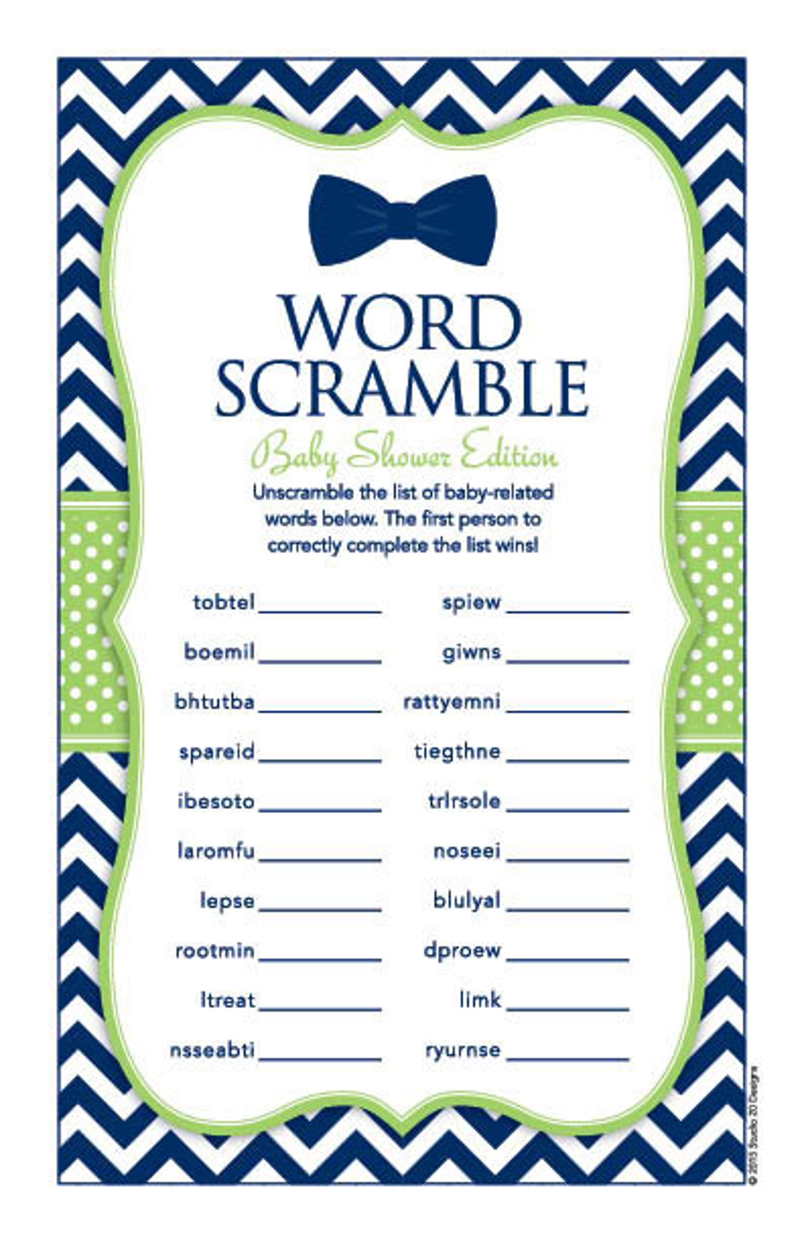 Instant Download Bow Tie Word Scramble Baby Shower Game - Etsy