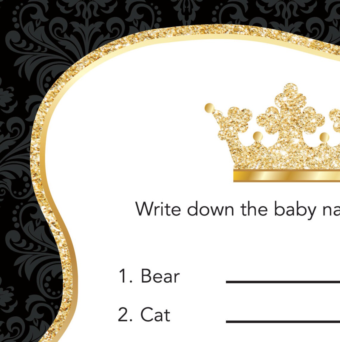 Instant Download Black Gold Prince Name That Baby Game Black - Etsy