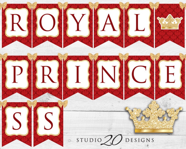 Instant Download Red Royal Prince or Princess Baby Shower Banner ...