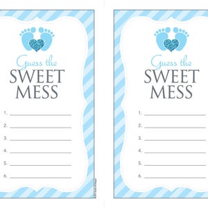 Instant Download Blue Footprint Baby Shower Candy Bar Game, Blue Grey ...