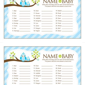 Instant Download Blue Owl Name That Baby Game, Blue Owl Baby Shower ...