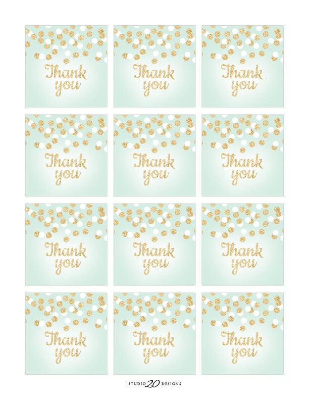 Instant Download Mint Gold Glitter Thank You Tags Printable | Etsy
