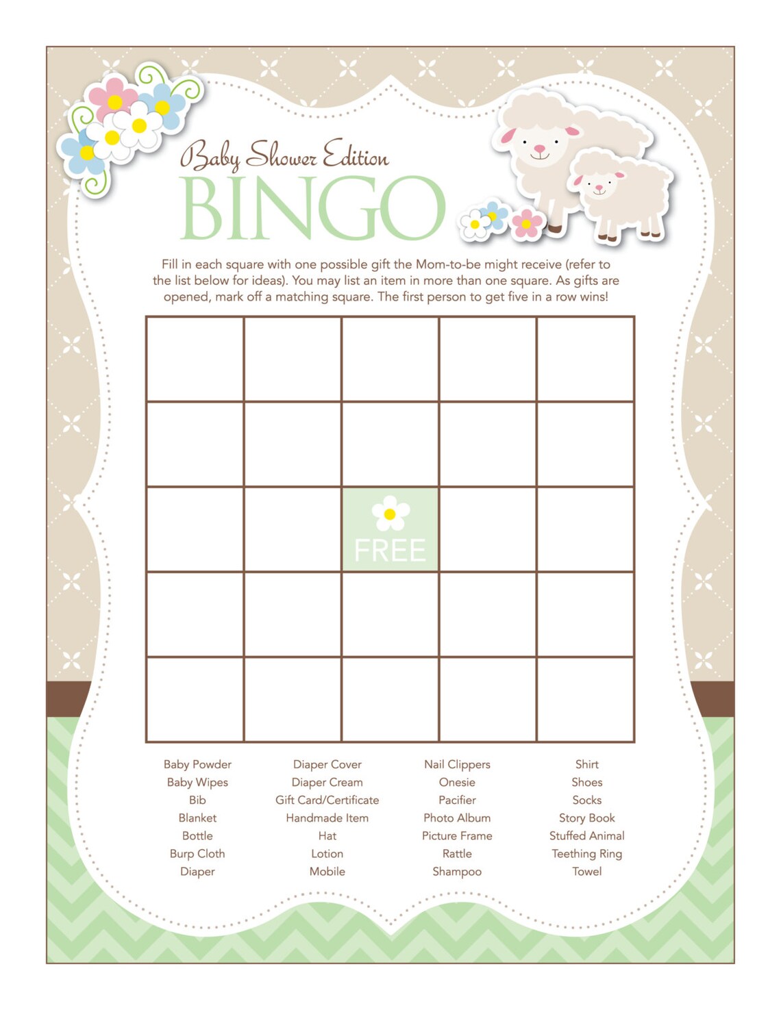 Instant Download Mint Lamb Theme Baby Shower BINGO Game | Etsy