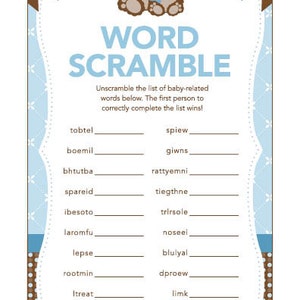 Instant Download Teddy Bear Baby Shower Word Scramble Game, Printable ...