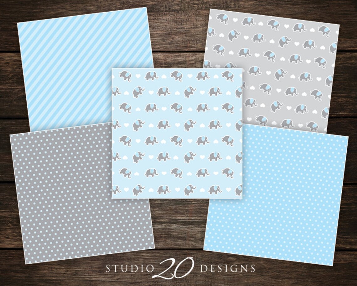 60% OFF Instant Download Blue Elephant Digital Paper - Etsy