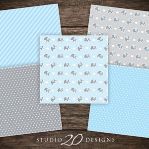 60% OFF! Instant Download Blue Elephant Digital Paper, Printable 12x12 ...