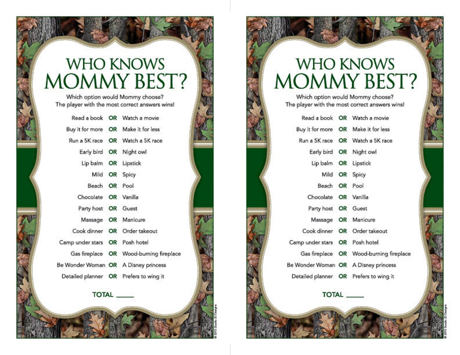 Instant Download Camo Who Knows Mommy Best Baby Shower Game, Green ...