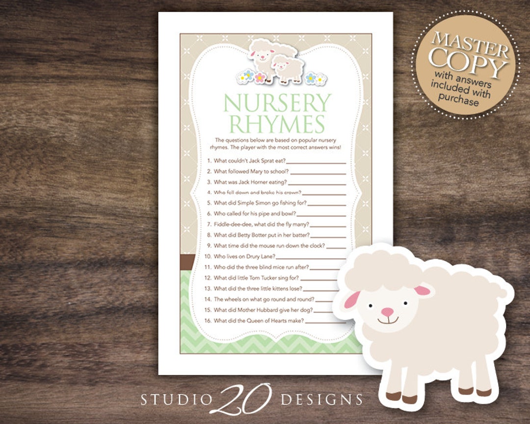 Instant Download Lamb Baby Shower Nursery Rhyme Quiz, Printable Green ...