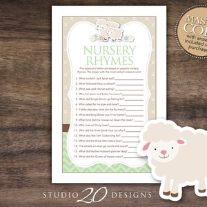 Instant Download Lamb Baby Shower Nursery Rhyme Quiz, Printable Green ...