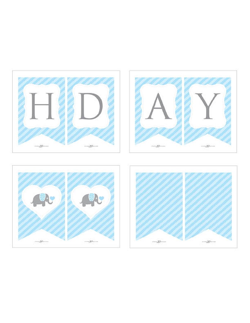 Instant Download Elephant Happy Birthday Banner Blue Elephant | Etsy