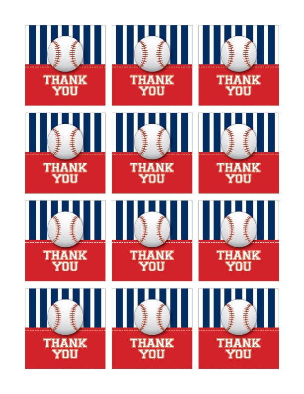 Instant Download Baseball Thank You Tags Blue Red Baseball | Etsy