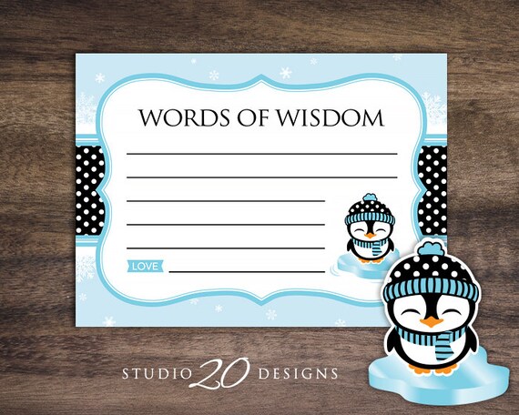 Instant Download Penguin Advice Cards Printable Winter Words | Etsy