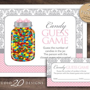 Instant Download Pink Grey Damask Candy Guessing Game, Baby Shower ...
