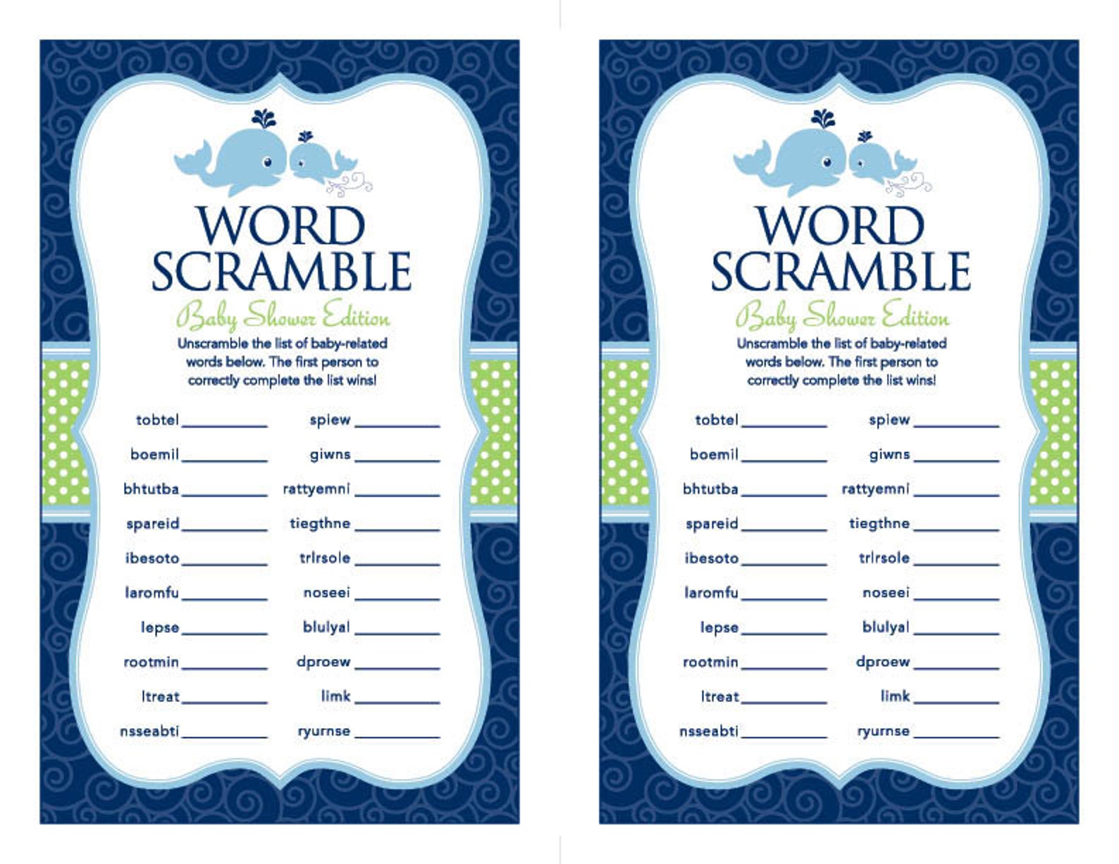 Instant Download Whale Baby Word Scramble Game, Whale Word Scramble ...