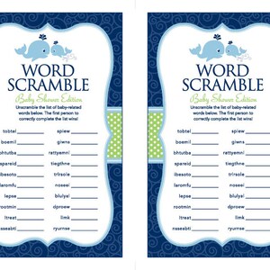 Instant Download Whale Baby Word Scramble Game, Whale Word Scramble ...