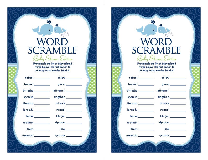 Instant Download Whale Baby Word Scramble Game, Whale Word Scramble ...
