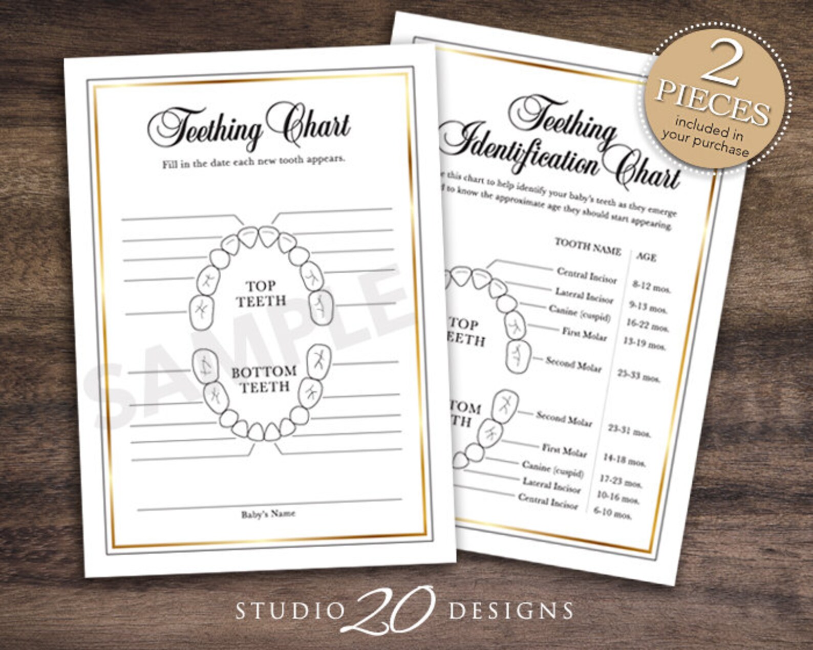 Baby Teething Chart, 5x7 Baby Tooth Eruption Chart, Teething Record ...