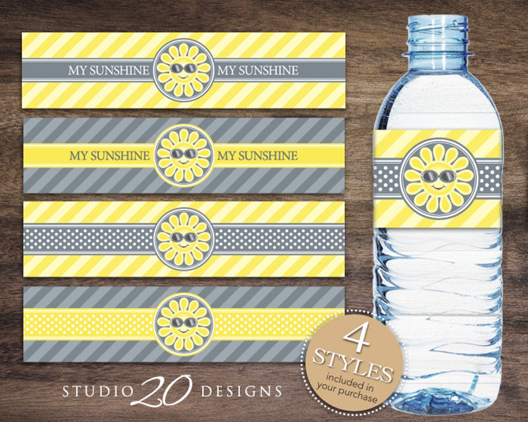 Instant Download Sun Water Bottle Labels, Grey Yellow You Are My ...