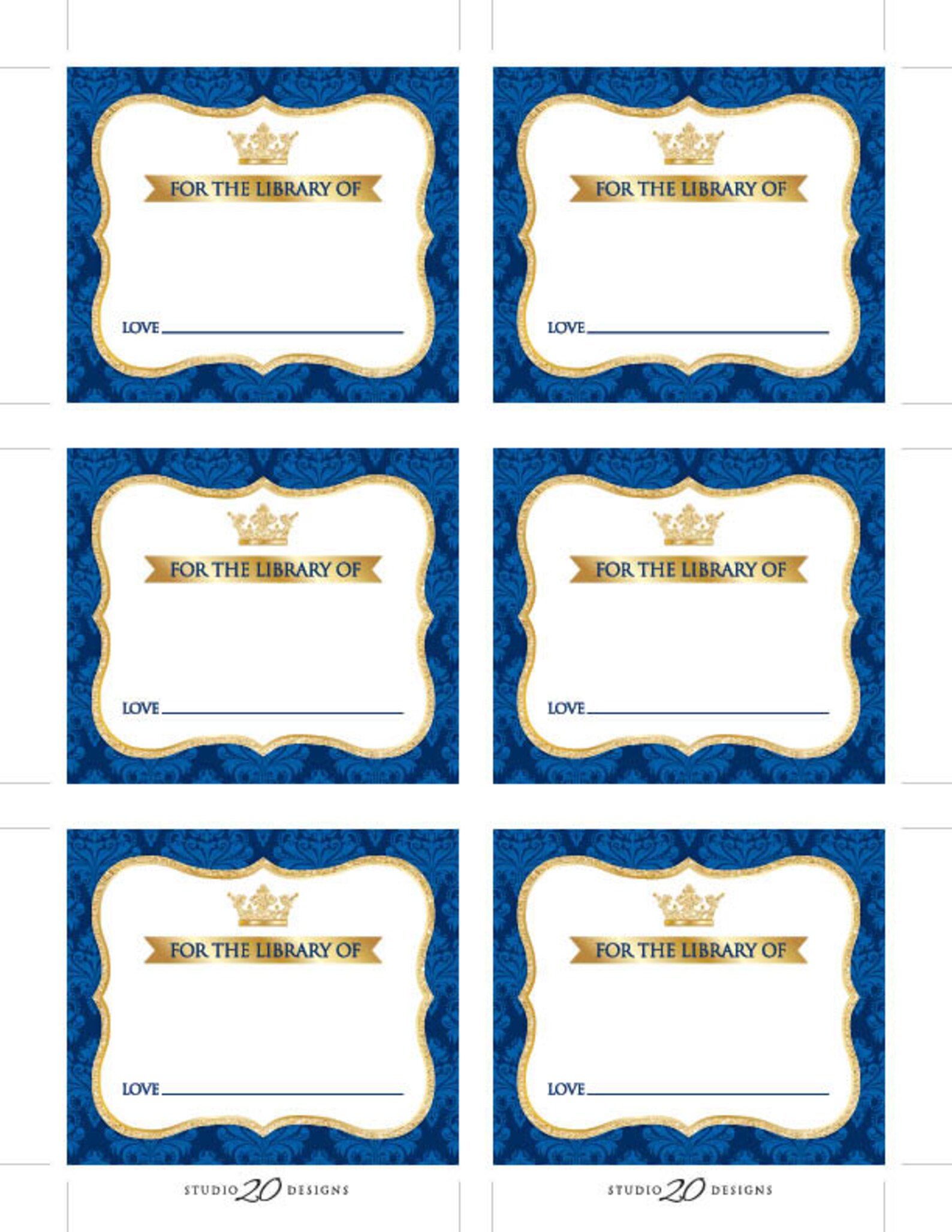 Instant Download Royal Blue Prince Bookplate Royal Blue Crown - Etsy