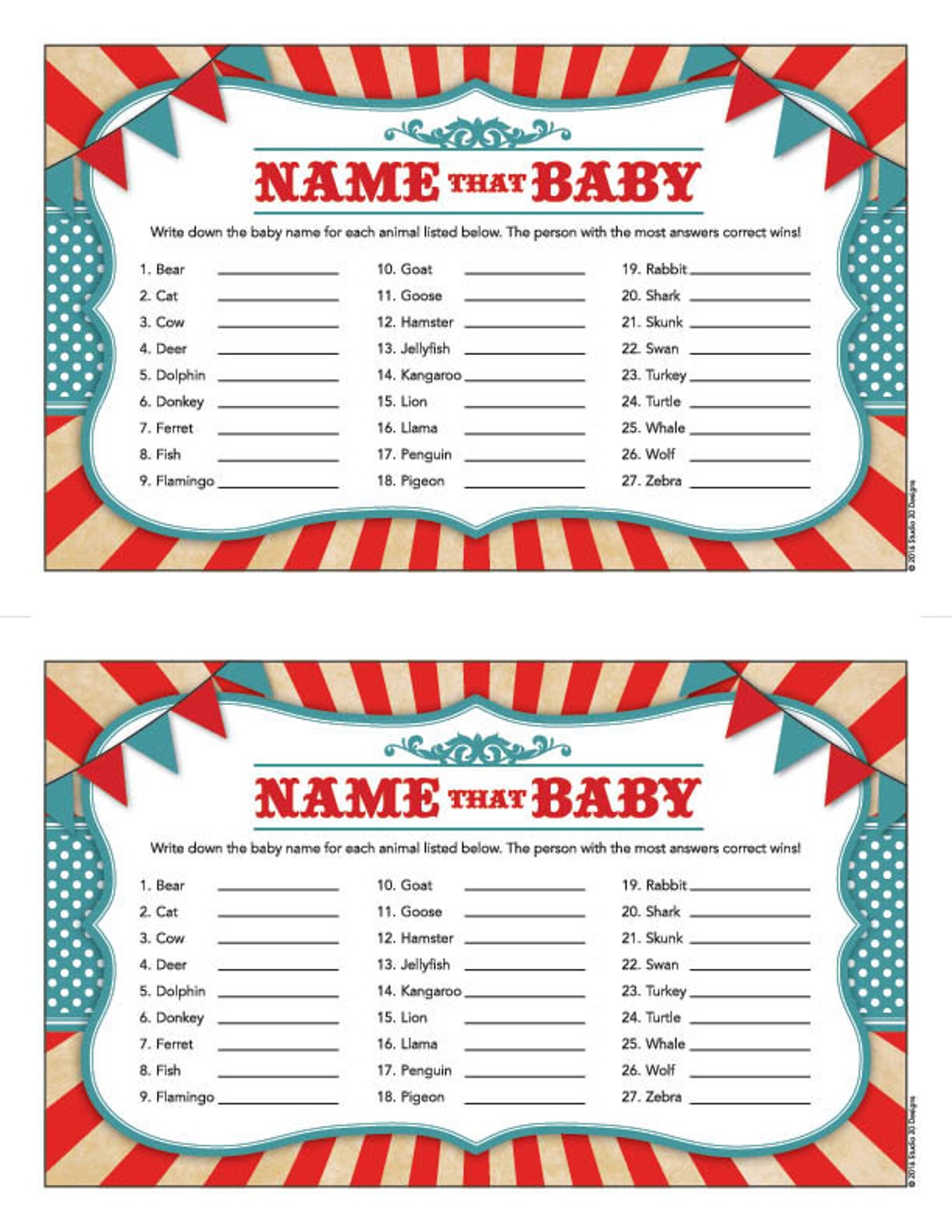 Instant Download Vintage Big Top Circus Name That Baby Game - Etsy