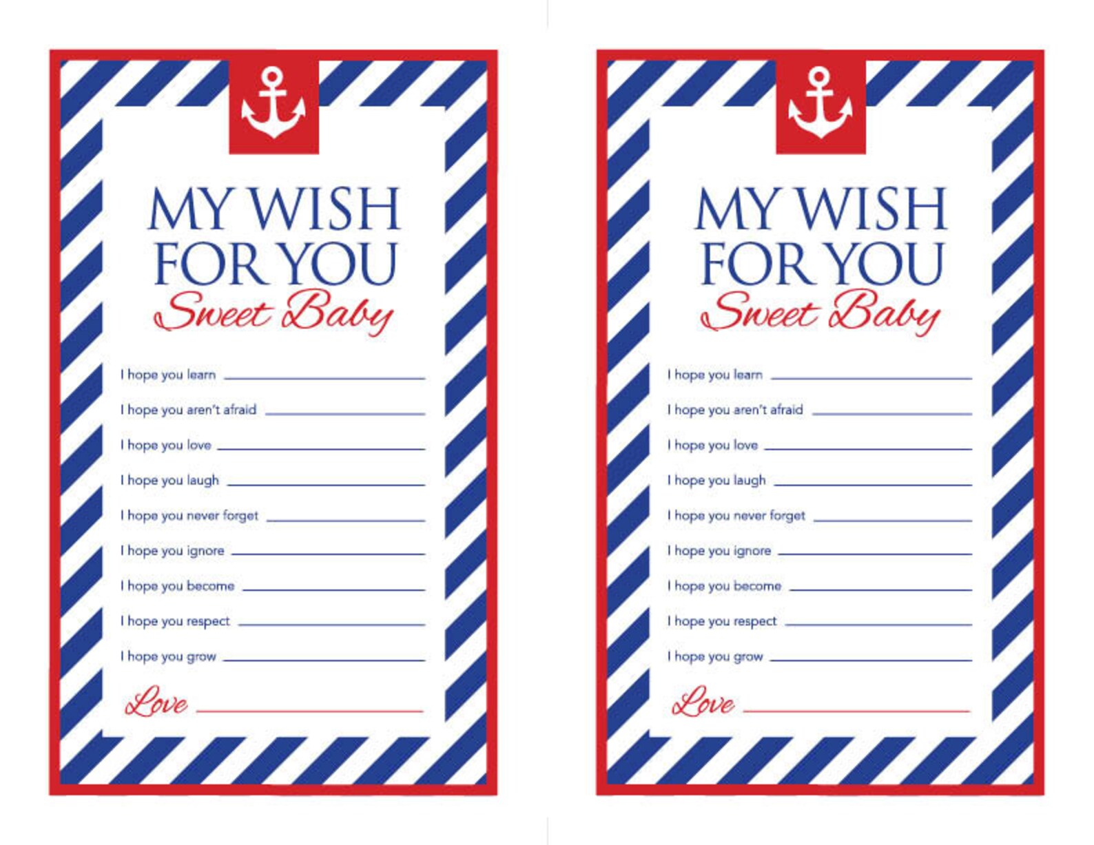 Instant Download Nautical Theme Baby Shower Wishes for Baby - Etsy