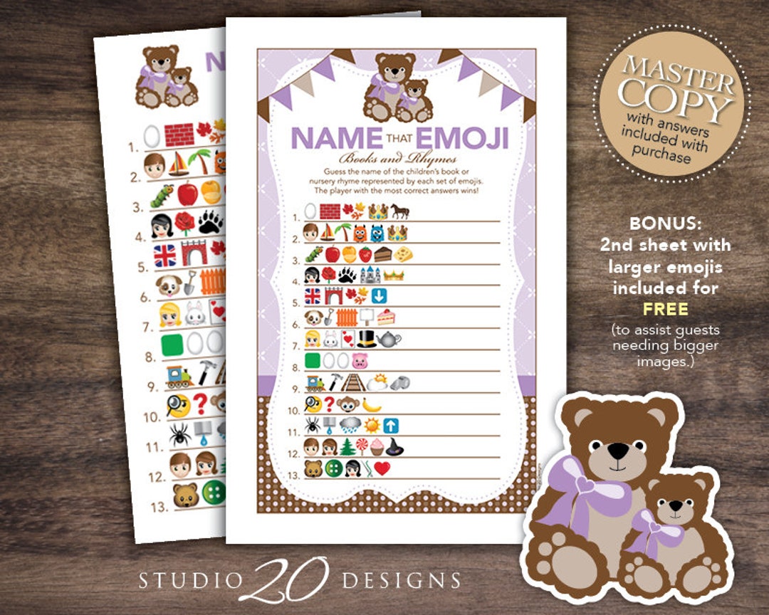Instant Download Teddy Bear Emoji Baby Shower Game, Books and Rhymes ...