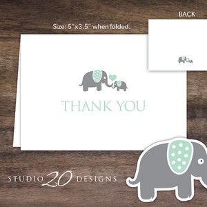 Instant Download Mint Elephant Thank You Card, Folded Elephant Baby ...