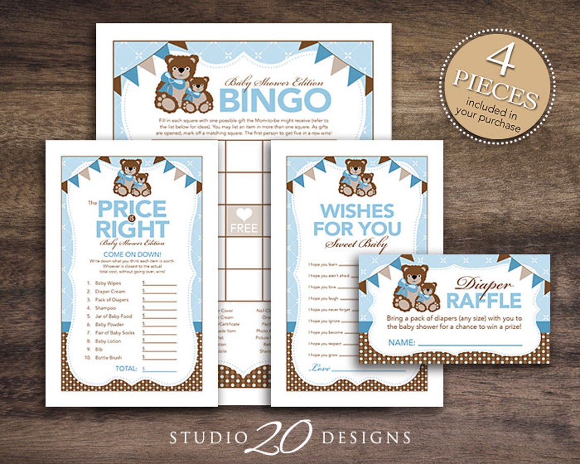 Instant Download Blue Teddy Bear Baby Shower Games Pack - Etsy