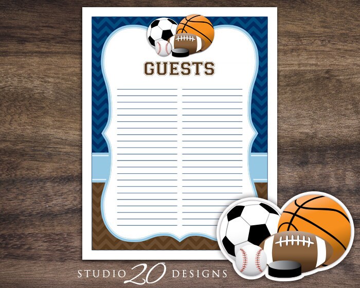 Instant Download Sports Guest List Printable Baseball Soccer | Etsy