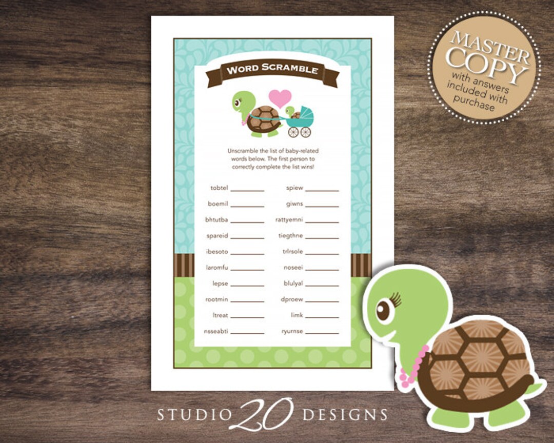 Instant Download Turtle Word Scramble Baby Shower Game Cards, Printable ...