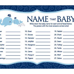 Instant Download Whale Baby Shower Name That Baby Game - Etsy