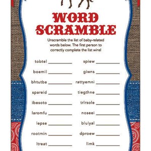 Instant Download Country Western Baby Word Scramble Game, Navy Blue Red ...